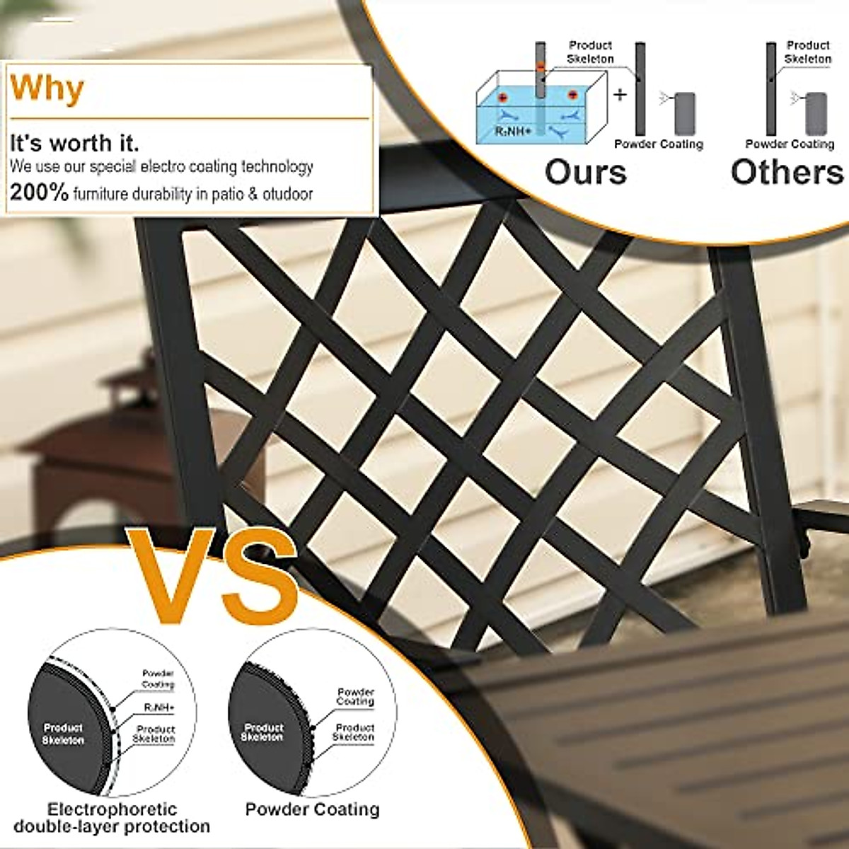 PHI VILLA Swivel Patio Chairs Set of 4 Outdoor Dining Rocker Chair Support 300 lbs for Garden Backyard Bistro Furniture Set with Cushion