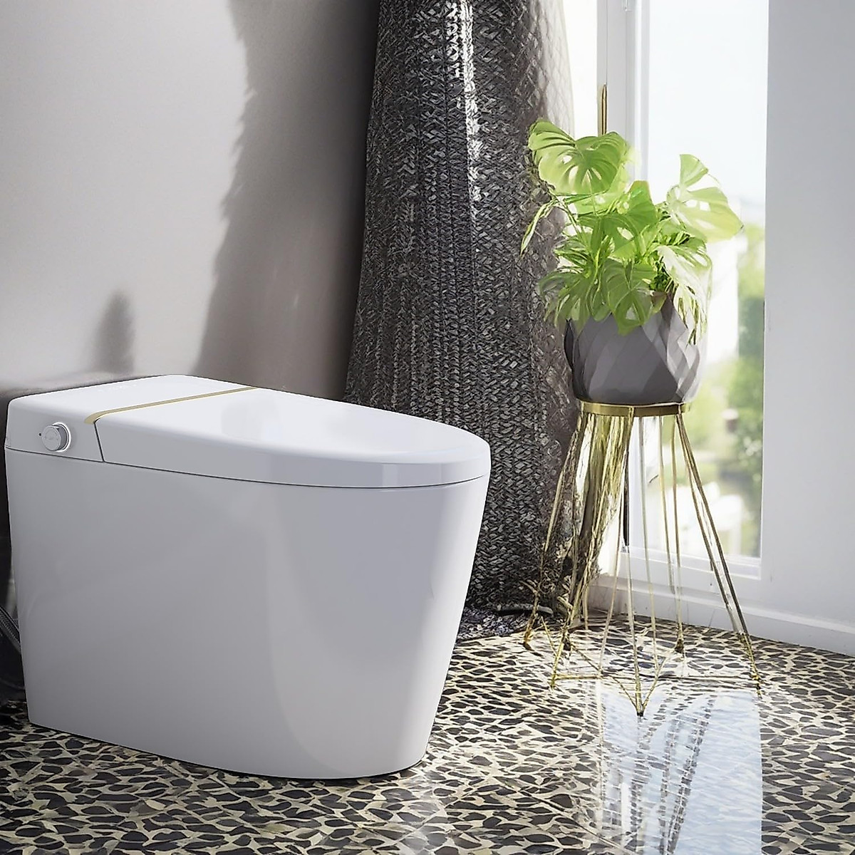 CIPACHO Smart Toilet with Bidet Built In, Modern Bidet Toilet with Heated Seat, One Piece Elongated Bidet Toilet with Auto Flush,Foot Sensor Flush,Warm Air Drying, Remote Control and LED Display