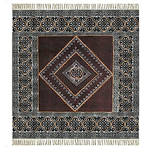Casavani Hand Block Printed Cotton Carpet Geometric Brown Area Dhurrie Best Uses For Home/Office 5x8 Feet Rugs for Bedroom,Living Room,Kids Room,Hallway Enterway,Kitchen 8x11 Feet