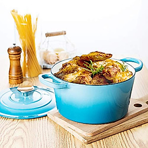 MICHELANGELO Dutch Oven, Enamel Cast Iron Dutch Oven With Lid, 4Qt Cast Iron Dutch Oven Pot, Enameled Dutch Oven 4 Quart With Silicone Handles & Mat, Blue