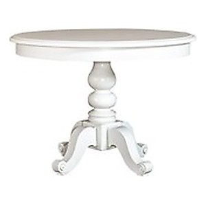 BOWERY HILL Full Extension Solid Wood Round Pedestal Dining Table with Solid Wood Frame in White