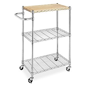 Whitmor Supreme Kitchen and Microwave Cart Wood & Chrome 13.25 x 27.5 x 33.5 inches