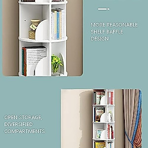 ANTWAX Bookshelf Creative Bookshelf 4 Tier 360° Rotating Bookshelf White Bookcase Stackable Shelves Organizer for CDs/Movies/Books Organizer Floor Standing Bookcase