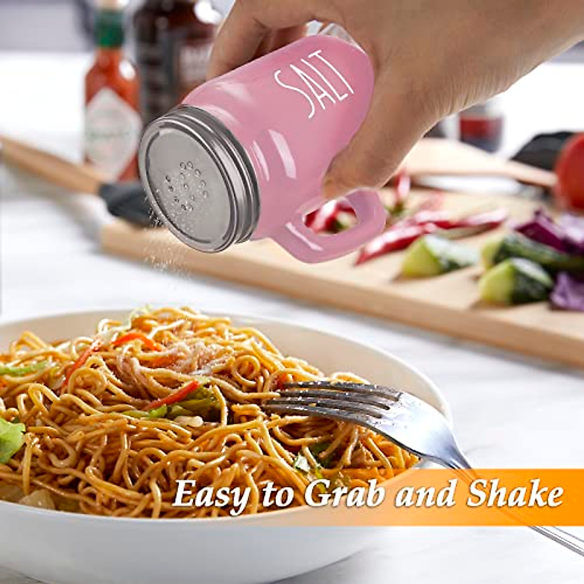 Pink Salt and Pepper Shakers Set - DAYYET 4 oz Pink Kitchen Decor and Accessories for Home Restaurants Weddings - Cute Glass Shaker Sets with Stainless Steel Lids