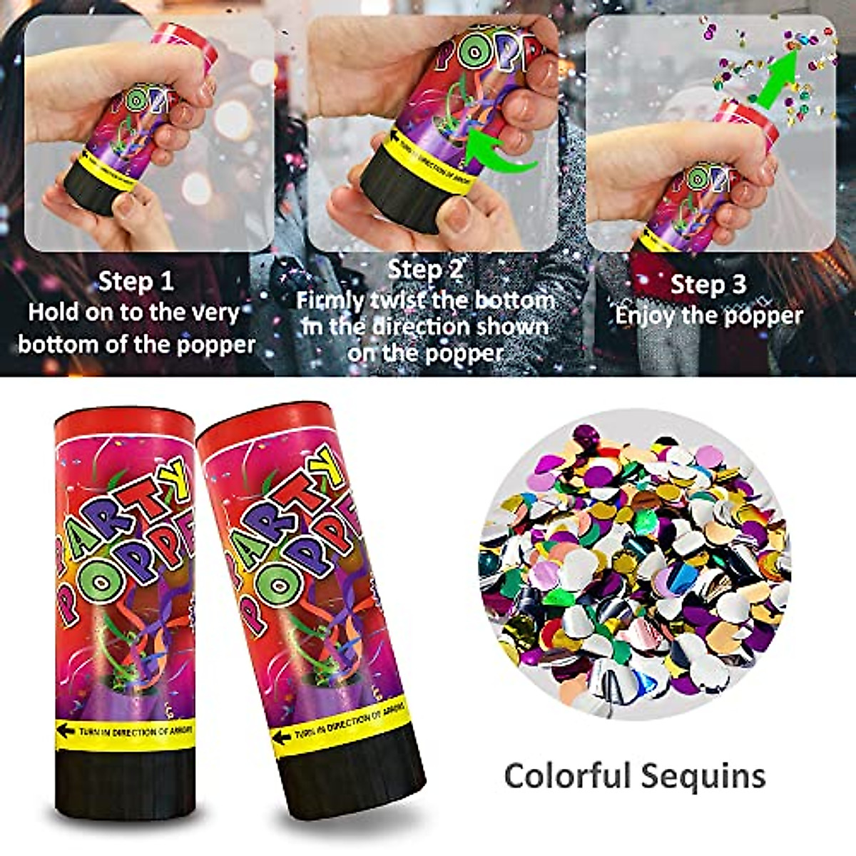 8 PCS Confetti Poppers Cannons for Wedding Birthday Graduation Baby Shower Fun Party Supplies Decorations and Favors