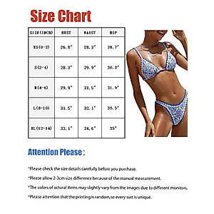 BIKINX Womens Swimsuits Sexy High Cut Bikini Floral Print Two Piece Sets Blue Vintage Bathing Suit Padding Push Up Swimsuit Top