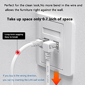 JUXINICE Cat6 Ethernet Cable Right Angle White 6FT, 90 Degree CAT 6 Ethernet Patch Cable RJ45 LAN Cable Gigabit Network Cable for PC, Router, Modem, Xbox, PS4, PS3 (Downward Angle 6feet)