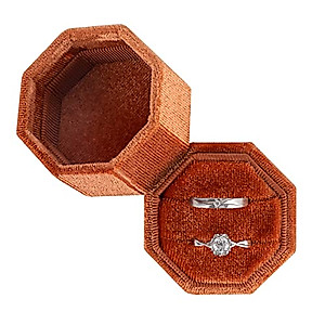 Smileshe Ring Box, Velvet Jewelry Boxes for Proposal Engagement Wedding Ceremony,Octagon Mini Double Ring Slot Bearer Case with Detachable Lid