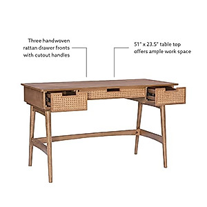 Linon Natural Dutton Wood and Rattan Desk