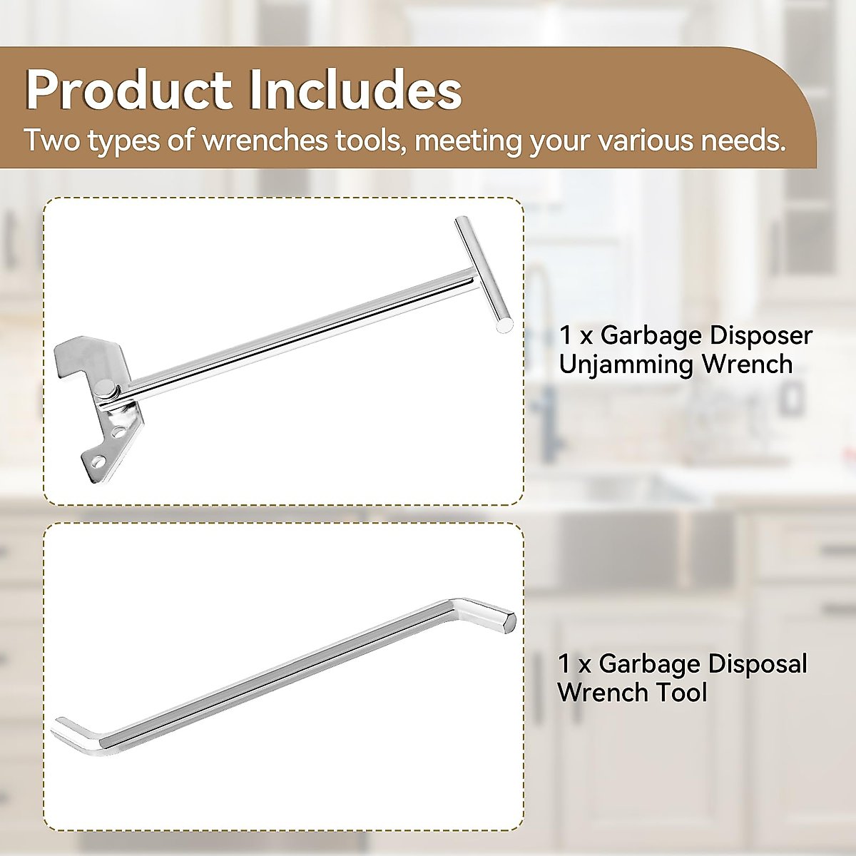 Belleone Garbage Disposer Unjamming Wrench, Durable Garbage Disposal Wrench for Moen, Waste King, InSinkErator Garbage Disposal, Kitchen Unclogger Wrench Tool for Jams Clutter Removal
