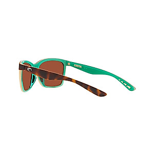 Costa Del Mar Womens Anaa Rectangular Sunglasses, Retro Tortoise/Cream/Mint/Green Mirrored Polarized-580P, 55 mm