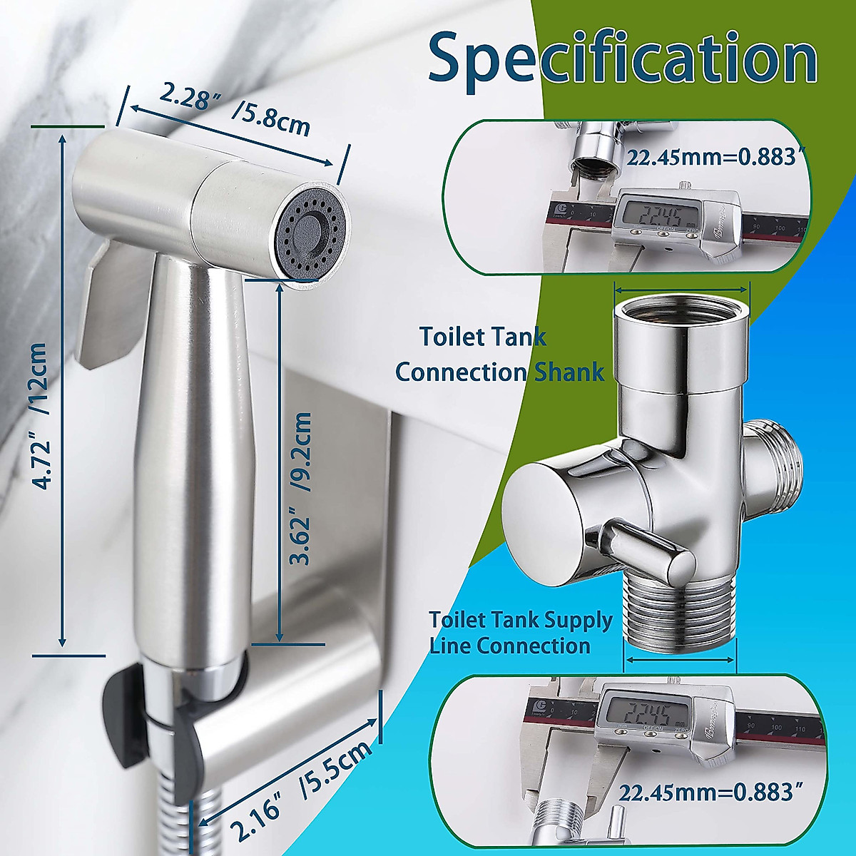 Bidet Sprayer for Toilet, Handheld Sprayer Kit with Adjustable Jet Spray for Toilet Bidet Cloth Diaper Sprayer Set Feminine Hygiene Cleaning Premium Stainless Steel Muslim Shower Toilet Sprayer