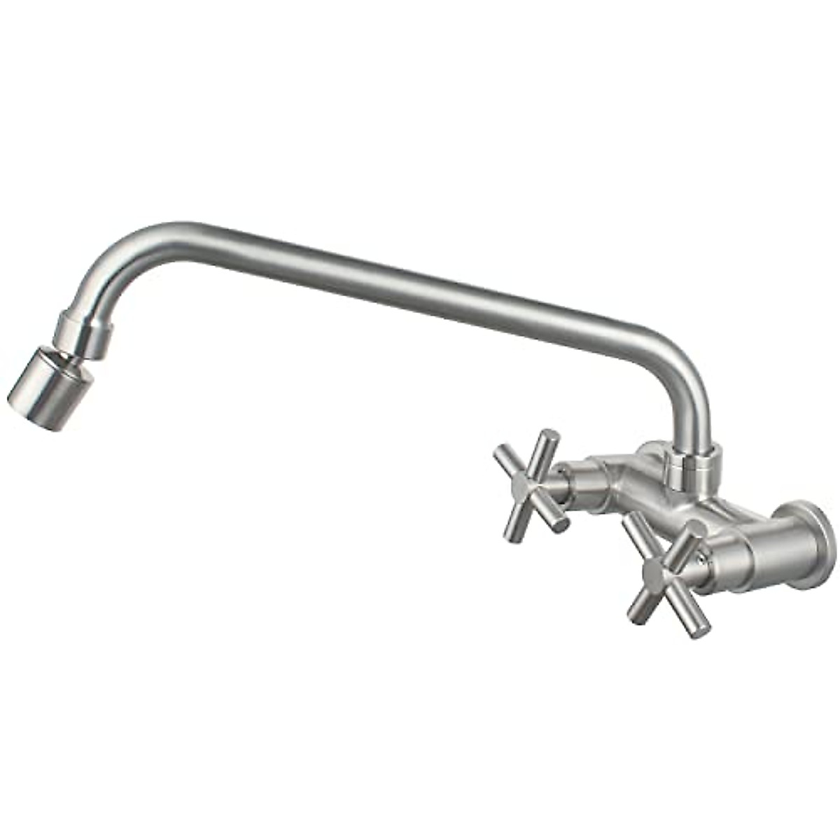 UMANYI Commercial Kitchen Faucets Wall Mount 4 inch Center Stainless Steel Brushed Nickel 2 Handle Utility Laundry Sink Bar Pre Faucet 11" Spout with Aerator SSKF09-3CZ
