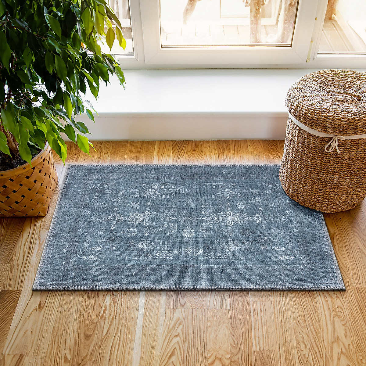 RugOver Machine Washable Area Rug, Pet-Friendly and Non-Slip Indoor Carpet for Kitchen, Bathroom, Living Room, Home Floor Decoration (Spruce/Stone, 2' x 3')