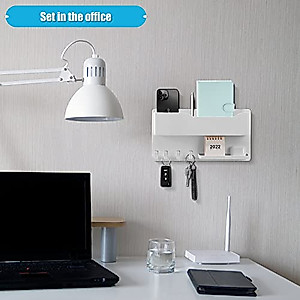 SZWQILIN Bedside Shelf Accessories Organizer - Wall-Mounted Bedside Shelf Multifunctional Self-Adhesive Organizer Box with Hooks Easily Install and Use Suitable for Family, Dorm,Office (White)