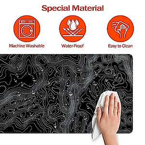 Gaming Mouse Pad Large Desk Mat Topographic Mouse Pad Gaming Mousepad Large 31.5 x 11.8in Desk Mat Desk Pad Extended XL Black Mouse Pad for Keyboard with Anti-Slip Rubber Base Mouse Mat Keyboard Pad