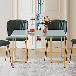 FurnitureR Tempered Glass Dining 47.2 inches Dinner Table for 4-6 Persons Modern Rectangular Spacious Tabletop & Gold Legs Elegant for Home Kitchen Living Room Restaurant, 47 Inches
