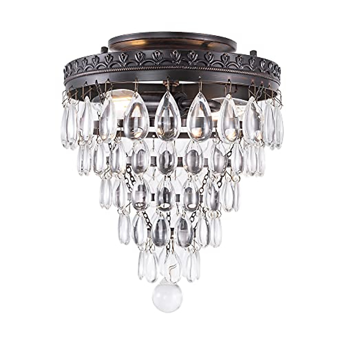 GRUENLICH Semi Flush Mount for Outdoor and Indoor, K9 Crystal Ceiling Light Fixture with 2 Light E12 Base, Metal Housing with Oil Rubbed Bronze Finish, Bulb not Included