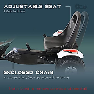 Aosom Pedal Go Kart Children Ride on Car Racing Style with Adjustable Seat, Plastic Wheels, Handbrake and Shift Lever, White