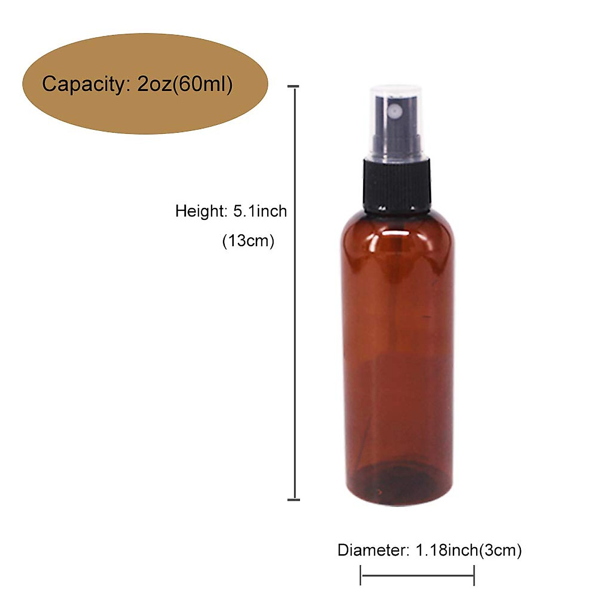 BPFY 24 Pack 2oz Amber Plastic Spray Bottles For Essential Oils, Perfumes, Cosmetics, Alcohol, Fine Mist Spray Bottle, Mini Travel Bottle, Small Refillable Liquid Containers