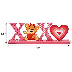 3 Valentines Day Wooden Table Decorations Valentine Centerpiece Pink Heart Love Tabletop Sign Valentine's Gift & Romantic Party Decor for Fireplace Mantle Shelf Office Desk Dining Room Kitchen & Home