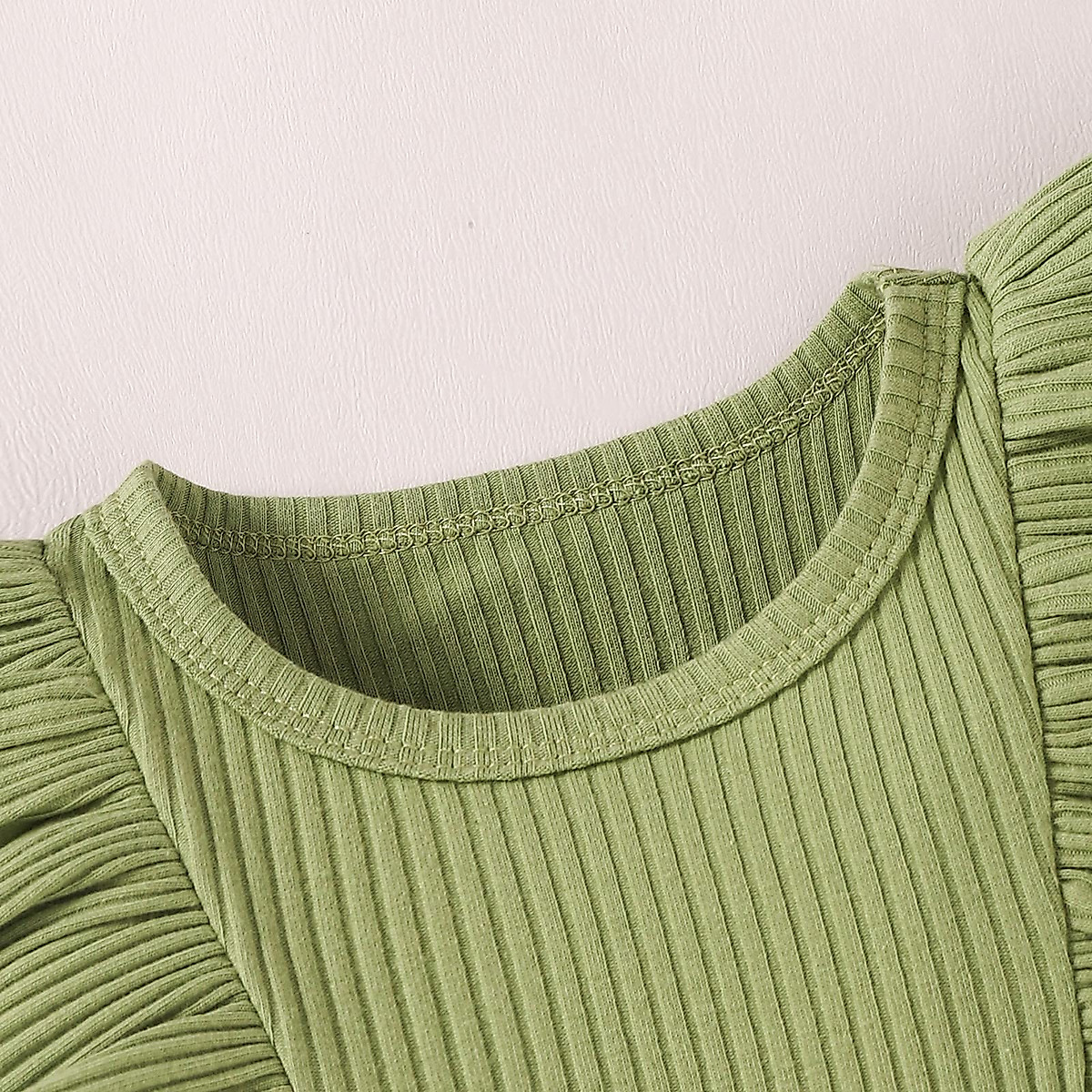 Baby Girl Clothes Infant Summer Outfits Set Ruffle Sleeve Romper Floral Pants 3PCS Bodysuit +Shorts +Headband (Green, 0-3 Months)