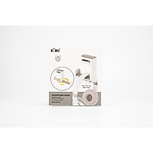 KIWIFOTOS Headphone Stand Holder Under Desk, PC Gaming Headset Hook Hanger Mount with 360 Adjustable Rotating Arm Clamp & Built in Cable Clip - White