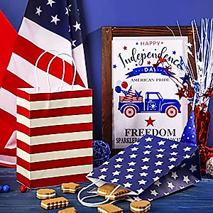 16 Pieces Patriotic Gift Bags with Handle with 18 Pcs Tissue Paper 4th of July Gift Bags American Flag USA Gift Bags for Veterans Day Memorial Day Independence Day Party (Retro Style)