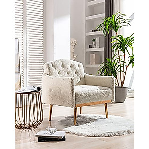 KINFFICT Modern Accent Chair, Upholstered Single Sofa Arm Chair for Living Room and Bedroom, Comfy Armchair with Solid Tapered Metal Legs, White