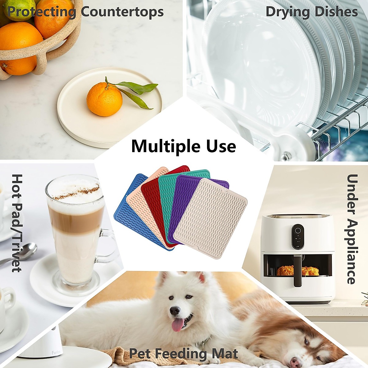 ZLR Silicone Dish Drying Mat for Kitchen Counter, Eco-Friendly Quick Dry Dish Mat, Easy Clean Multi Usage Drying Matt, Heat Resistant Trivet, 12" x 16" Large, Mint Green