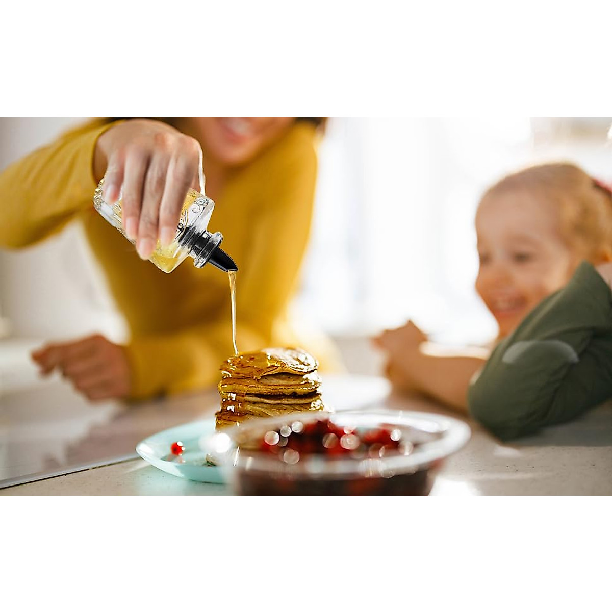 Kitchen Queen Syrup Bottles Set of 2 - Glass Dispensers with Leak-Proof Lids and Pour Spout - Perfect for Coffee Syrups, Honey, Condiments, and Olive Oil