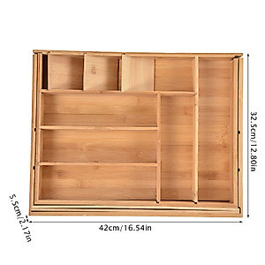 Garosa Bamboo Kitchen Drawer Organizer Expandable Drawer Organizer Adjustable Cutlery Tray Wooden Utensil Holder Multi Function Drawer Storage 9 Compartments for Silverware Knives