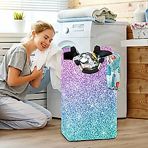 Multicolor Background Glitter Purple Blue Turquoise Gradient Laundry Hamper Basket Bucket, Foldable Dirty Clothes Bag, Waterproof Fabric Washing Bin, Toy Storage with Handles for Bathroom