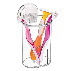 iDesign Plastic Suction Tumbler Cup and Bathroom Organize Mirror or Shower Storage, 3" x 3.5" x 5.4", Clear