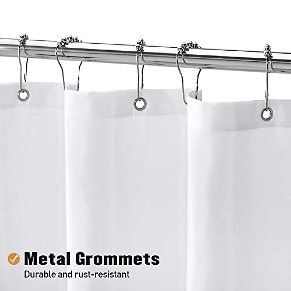 MitoVilla White Fabric Shower Curtain Liner, Simple Shower Curtain or Liner for Modern Neutral Hotel Bathroom Decor, Waterproof Cloth & Machine Washable, 12 Plastic Hooks, 72" W x 72" H