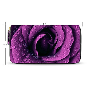 AGONA Womens Wallet Purple Dark Rose Floral Wallet for Women Long Wallet PU Leather Zip Around Phone Clutch Handbag Card Holder Purse Girls Men