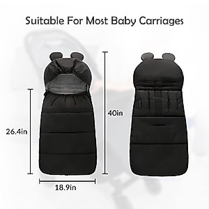 Stroller Bunting Bag for Baby, Infant Bunting Bag Winter Baby Sleeping Bag for Stroller Footmuff Waterproof, Warm Bunting Bag Toddler Sleeping Bag, Outdoor Universal Baby Bunting Bag, Black