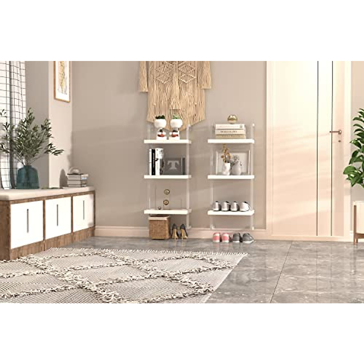 FUSUNBAO Wall Mounted Shelf Organizer Floating Shelves 3 Tiers Bookshlef Wall Hanging Wall Shoe Rack Shelf for Hallway,Living Room,Bedroom,Study Room,Office Room,Bath Room (Pure White-Washed)