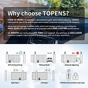 TOPENS RK990T Automatic Sliding Gate Opener Rack Drive Electric Gate Motor for Heavy Driveway Slide Gates Up to 2200 Pounds, Security Gate Operator AC Powered with Nylon Gear Rack and Remote Control