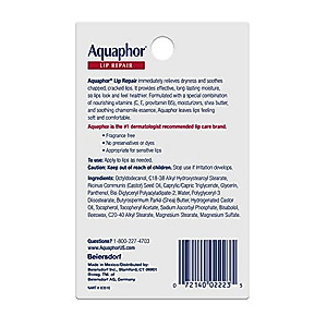 Aquaphor Lip Repair - Soothe Dry, Chapped Lips - Two .35 oz. Tubes