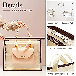 Uizokequq 10 Pack Dust bag for handbag - 4 Sizes Clear Purse Storage Organizer for Closet, Hanging Zipper Closet Organizers and Storage, Beige