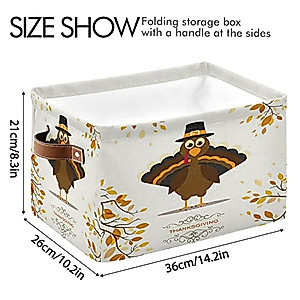 xigua 1PCS Storage Basket Autumn Thanksgiving Turkey Collapsible Organizer with Handle Large Storage Bins for Bedroom, Living Room, Closet, Shelves