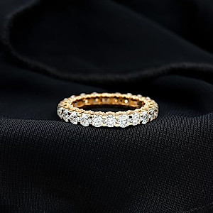 Certified Moissanite Full Eternity Ring for Women (D-Vs1 Quality) - Moissanite Diamond Wedding Band Ring - With Jewelry Box, 14K Yellow Gold, Size:US 7.50