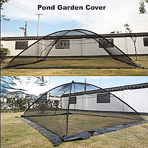 GROWNEER 14x10 Feet Pond Netting for Leaves, Pond Covers with Zipper with 4 Ropes, 8 Stakes, Storage Bag, Fiberglass Poles, Suitable for Pond Pool, Garden and Vegetables