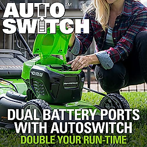 Greenworks 40V 21" Brushless (Smart Pace) Self-Propelled Lawn Mower, 2 x 4Ah USB (Power Bank) Batteries and Charger Included MO40L4413