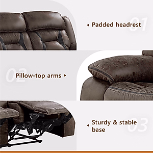 Homelegance Reclining Couch, Polished Microfiber Manual Double Recliner Sofa, Dark Brown