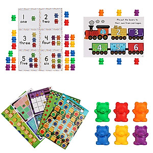 Counting Bears with Matching Sorting Cups,Rainbow Bear Counters with Activity Cards and Storage Box,Montessori Educational Counting and Sorting Toys,Fun Math Manipulative for Preschool Learning