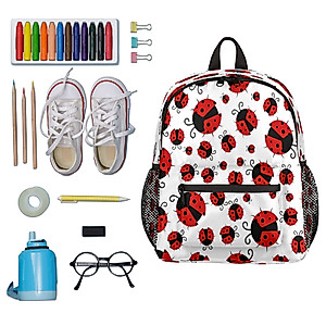 Pardick Cute Kids Backpack Red Ladybug Toddler Backpack with Chest Strap for Boys Girls Red Ladybug Print Lightweight Kindergarten Children Schoolbag Nursery Elementary Travel Bag