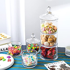 Diamond Star Clear 3 Tier 17 inch Stacking Apothecary Jars, Decorative Round Stackable Snack Storage Canister with Lid for Sweets, Animal Treats, Dry Foods, Fruit, Nuts, Coffee Bean and Building Blocks