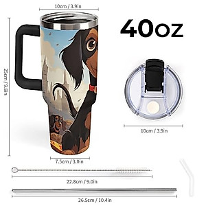 STVNKML 40 Oz Tumbler with Handle I Love My Dog Dachshunds Stainless Steel Coffee Mug Reusable Travel Mug Leak-proof Insulated Car Cup Large Capacity Tumbler for Travel, Outdoor, Home Use (Black)